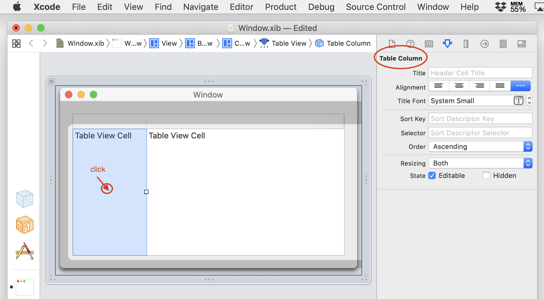 FutureBasic - Working with nibs - Multicolumn TableView